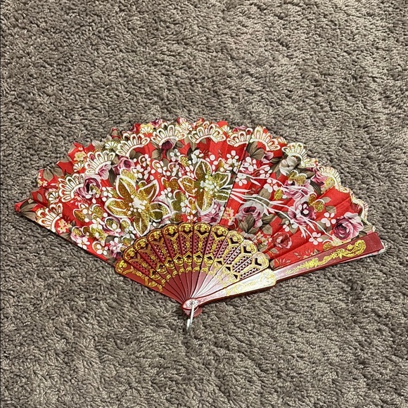 Accessories | Elegant Red Floral Hand Fan | Poshmark